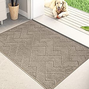 PURRUGS Dirt Trapper Door Mat 24" x 35.5", Non-Slip Machine Washable Entry Rug, Shoe Scraper, Dog Door Mat, Super Absorbent Welcome Mat for Front & Back Door, Muddy Wet Shoes & Paws, Taupe