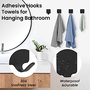 JYIFUBC Adhesive Hooks,Durable Adhesive Wall Hooks,Waterproof Stainless Steel Sticky Hooks for Hanging Bathroom Kitchen Home- Blcak-8 Pcs