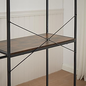 Wekity Freestanding Closet Organizer Heavy Duty, Closet Clothes Organizer, Freestanding Closet Organizer System, Holds 350 Lbs Metal Closet Rack, Clothes Rack (Rustic Brown)