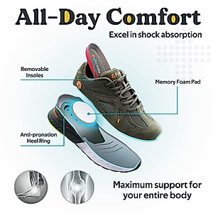 FitVille Wide Walking Shoes for Men Wide Width Sneakers for Flat Feet Arch Fit Heel Pain Relief - Rebound Core (10 Wide, Army Green)