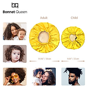 BONNET QUEEN Adjustable Drawstring Double Layer Reversible Silk Satin Mommy and Me Bonnet Sets Night Sleeping Hat Natural