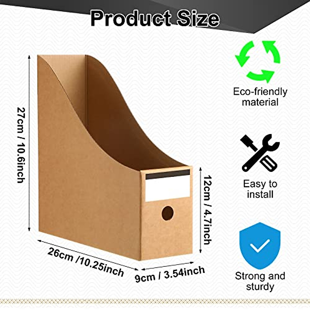 24 Pcs Magazine Holder Magazine File Holder Paper Folder Document Magazine Organizer Desk Magazine Storage Box Cardboard Book Bins for School Office Desk Supplies, 10.6 x 10.2 x 3.5 Inch（Brown）