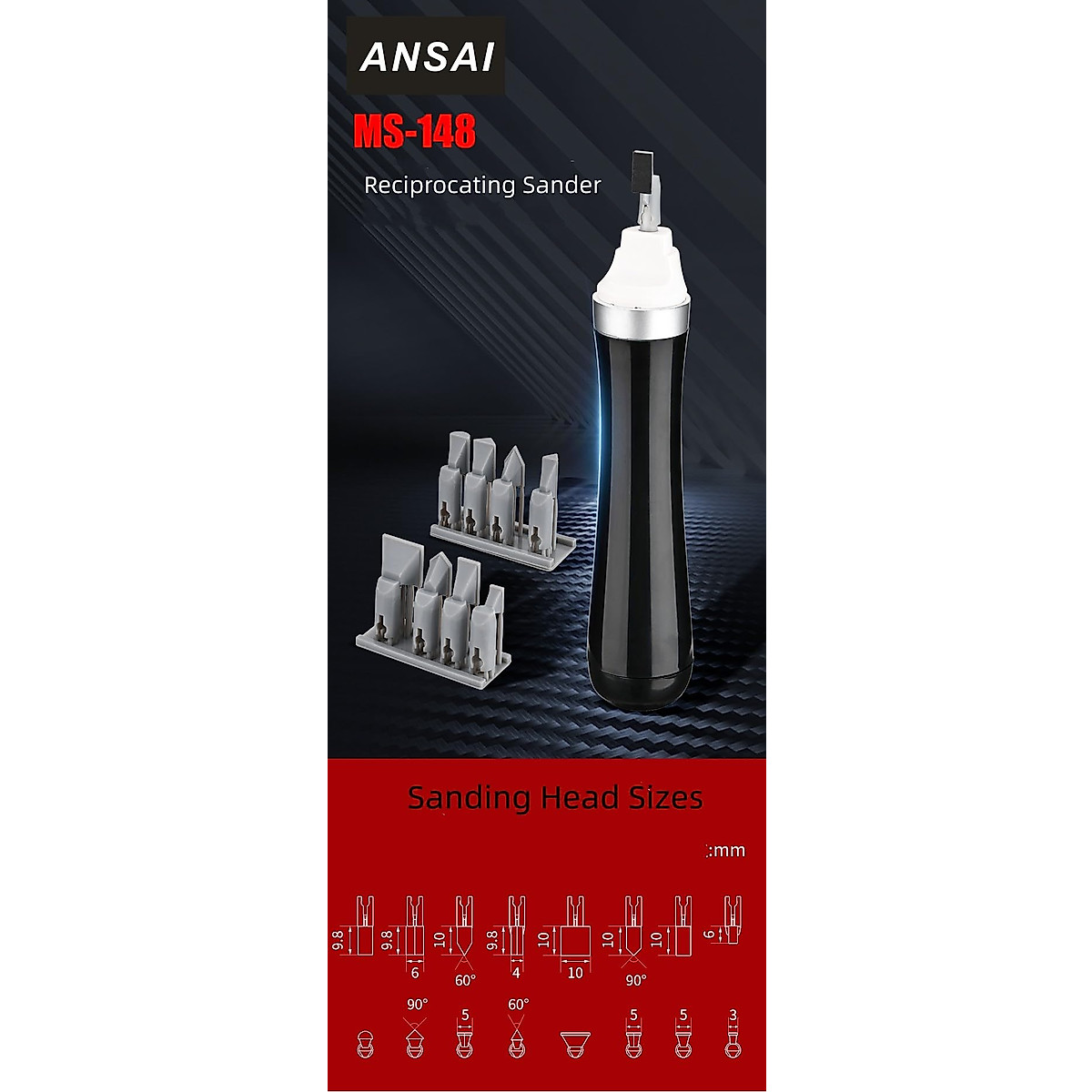 ANSAI Electric Reciprocating Sander, With 8pcs 3D Print ABS Head For Hobbies,Art,Miniature,figure polishing,sanding