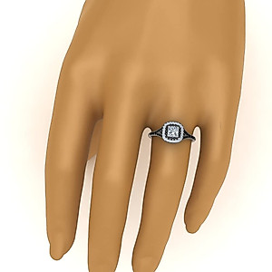 JewelryGift Delicate Double Halo Diamond Ring sterling silver Natural Black Onyx Princess shape Black color Halo Engagement Rings pave Setting in Size 10 Handcraft Chakra Healing