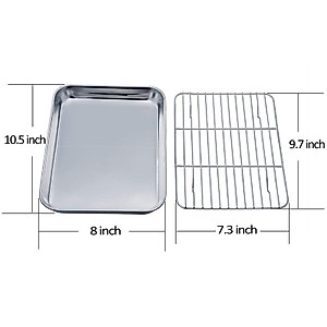 TeamFar Toaster Oven Pan Tray with Cooling Rack, Stainless Steel Toaster Ovenware broiler Pan, Compact 8''x10''x1'', Healthy & Non Toxic, Rust Free & Easy Clean - Dishwasher Safe