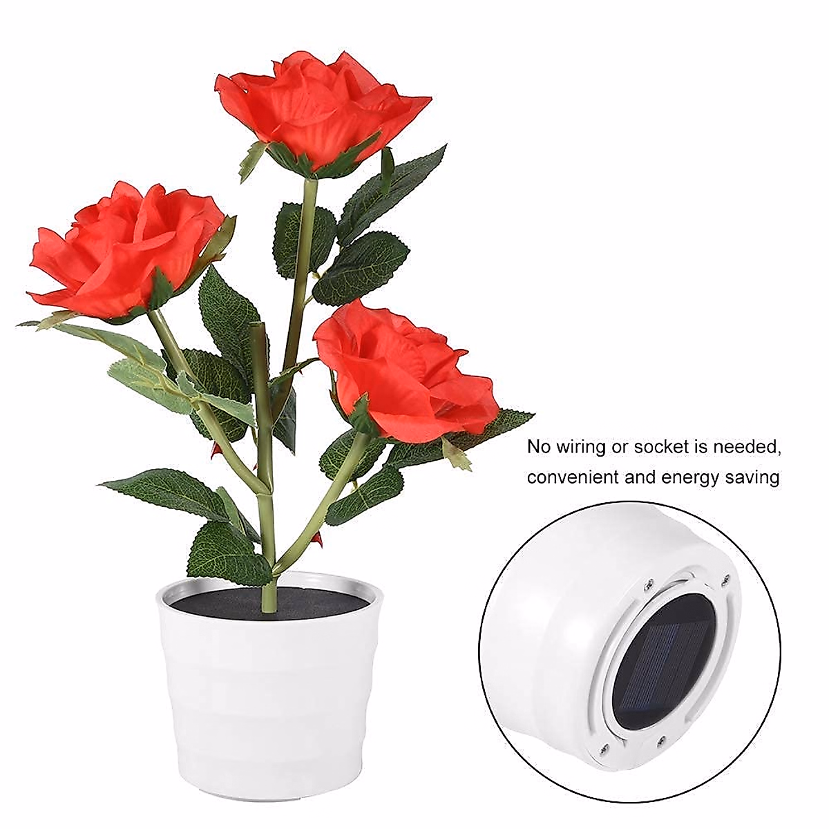 Fdit Artificial Rose 3LED Lamp Solar Simulation Flower Light for Home Garden Yard Lawn Path Way Party Decorative