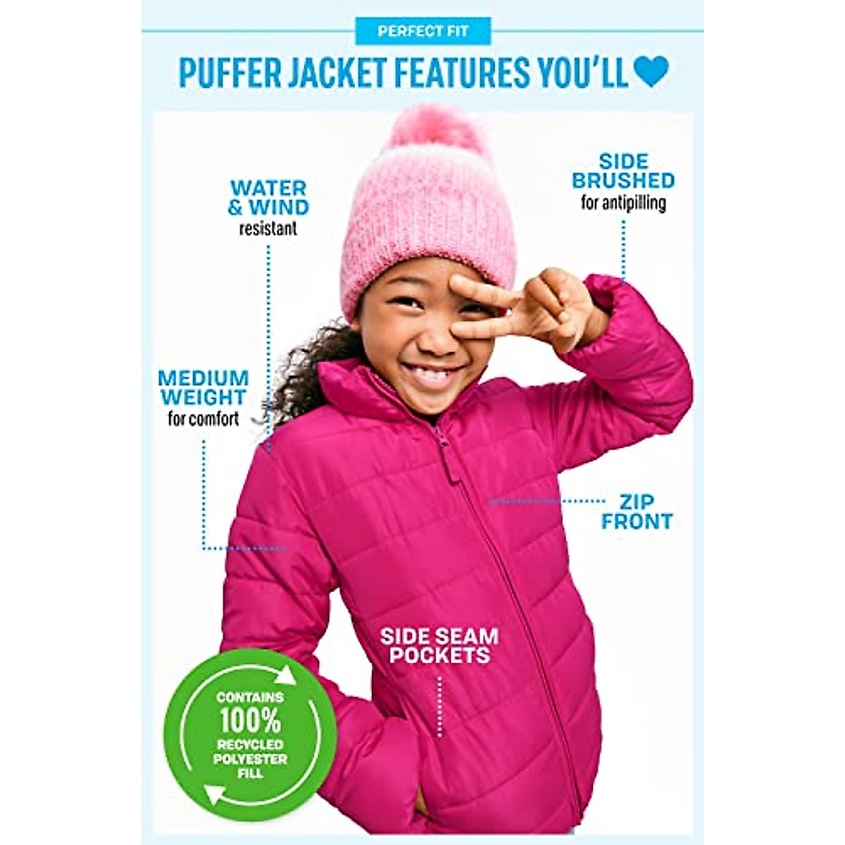 The Children's Place baby girls And Toddler Medium Weight Puffer Jacket, Wind-resistant, Water-resistant Jacket, Rose Quartz, 4T US