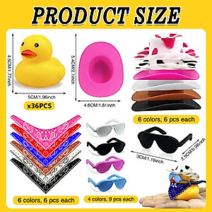 36 Sets Cowboy Ducks with Mini Hat Scarf and Sunglasses Mini Bath Duck Toys for Birthday Swimming Party Gift Favor Decorations