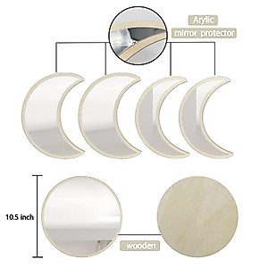 YUBAIHUI 5pcs Boho Home Wall Decor Moon Phase Decorative Mirror Set Acrylic Bedroom Bohemian Decoration Self Adhesive Ornament Living Room Decor (Beige)