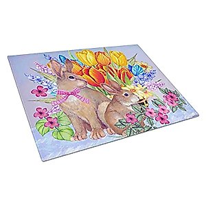 Caroline's Treasures PJC1067LCB New Beginnings II Easter Rabbit Glass Cutting Board Large Decorative Tempered Glass Kitchen Cutting and Serving Board Large Size Chopping Board