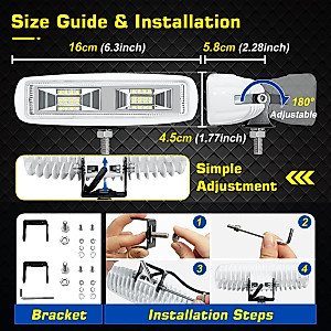 WFPOWER 2 Pack Boat LED Spreader Lights, 6.3inch 48W Super bright White marine Boat light Flood Beam Marine docking lights, IP67 Waterproof Light Bar 12V Deck Lamp for Pontoon Boat Fishing