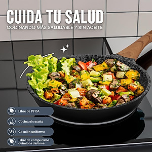 KOCHSTELLE Non Stick Fry Pan, Granite, 10", Black