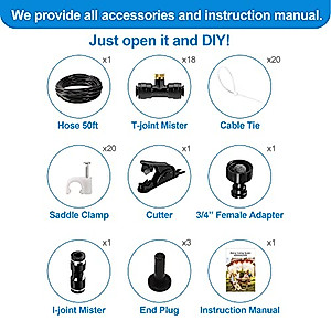 Homasky Misters for Outside Patio, 50 FT Misting System for Cooling Outdoor, Mister System for Outside Patio Producing Water Mist in Backyard, Trampoline, Porch, Deck, Umbrella, Garden