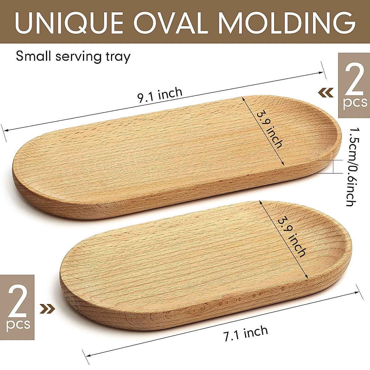 Serving Tray 4 Pieces Oval Dessert Cup Tray Rustic Small Wooden Tray Shallow Serving Plates Veggie Tray Serving Platter Set Cheese Plate Tableware Decorative Tray, 3.9 x 9.1 Inch, 3.9 x 7.1 Inch