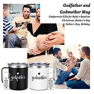 LiqCool Godparents Proposal Gift, Godmother & Godfather Mug Set with Keychain, Godparents Gift for Godmother Godfather, Will You be My Godparents Proposal, Christmas Baptism 12 Oz Black & White