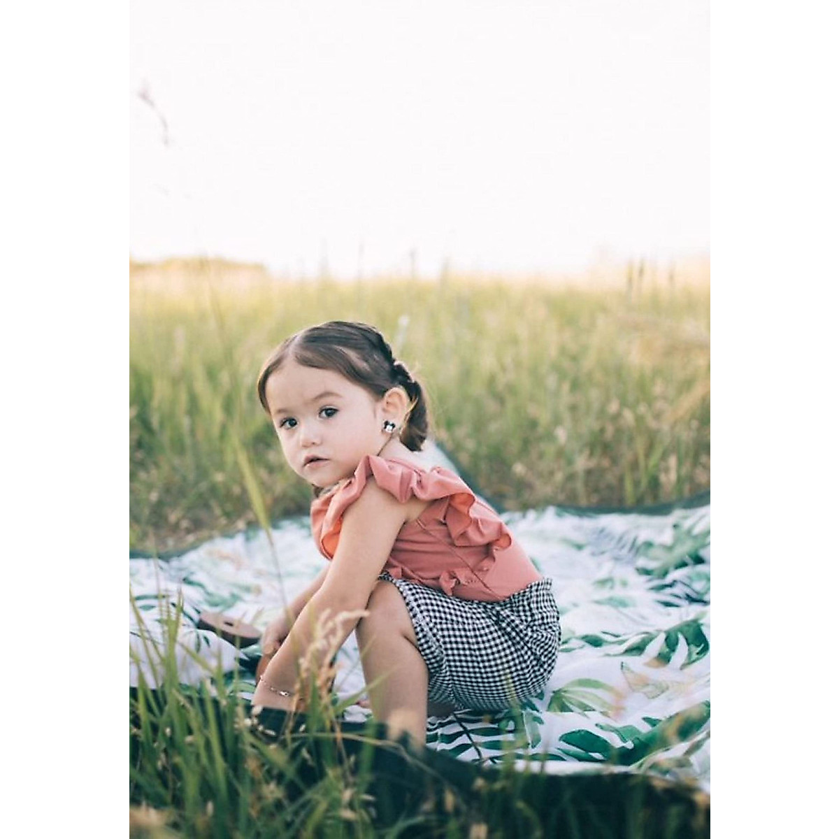 Little Unicorn 5'x5' Outdoor Family Picnic & Beach Blanket | Durable & Water-Resistant Fabric | Compact Fold & Easily Wipes Clean | Zipper Pocket (Tropical Leaf)