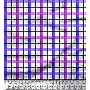 Soimoi Purple Cotton Canvas Fabric Window Pane Check Print Fabric by The Yard 56 Inch Wide