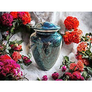 Beautiful Ocean Blue Urns for Human Ashes Adult Female, Burial Urns, Decorative Urns, Funeral Urns, Cremation Urns for Women and Men - 1 Large Urn (Blue)