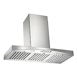 KOBE RA3836SQB-WM-5 Deluxe 36" Wall Mount Range Hood, 3-Speed, 700 CFM, LED Lights, Baffle Filters, Stainless steel