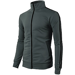 H2H Mens Active Slim Fit Track Lightweight Jacket Zip-up Long Sleeve CHARCOAL US XL/Asia 2XL (CMOJA0103)