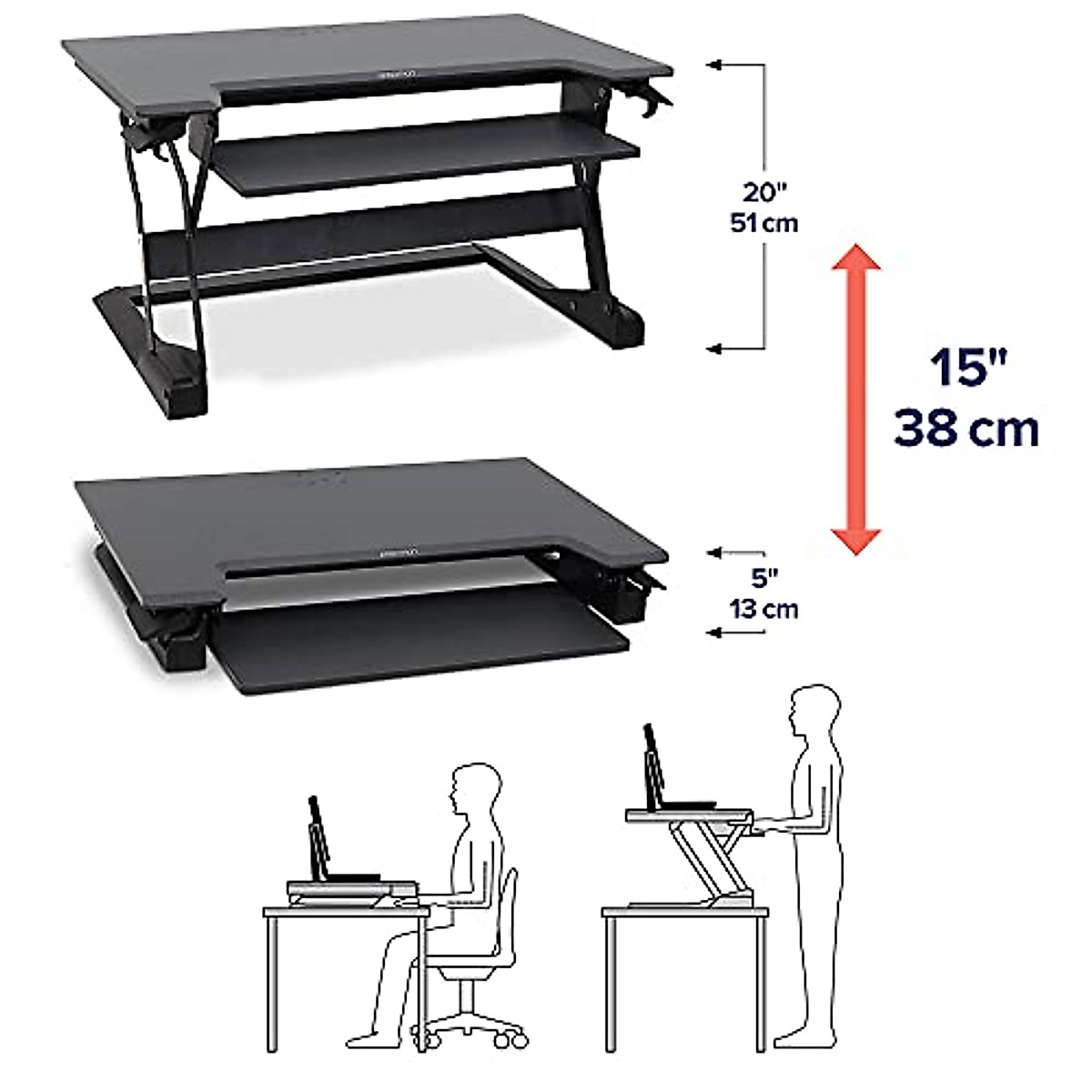 Ergotron – WorkFit-TL Standing Desk Converter, Dual Monitor Sit Stand Desk Riser for Tabletops – 37.5 Inch Width, Black
