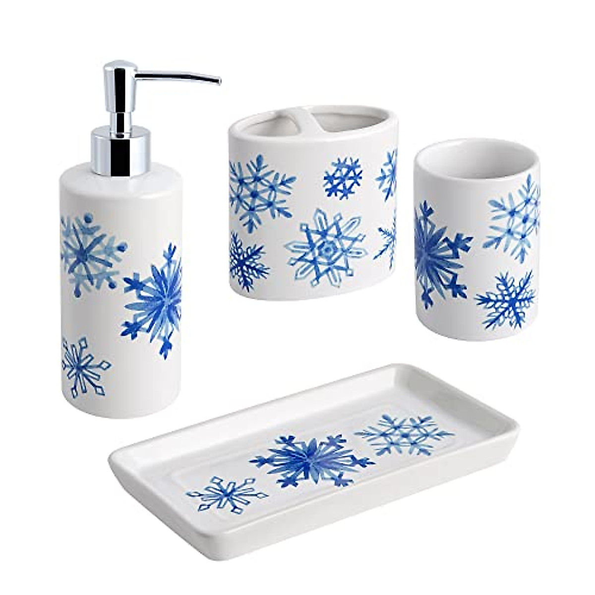 Allure Home Creation Holiday Snowflakes 4-Piece Ceramic Bath Accessory Set