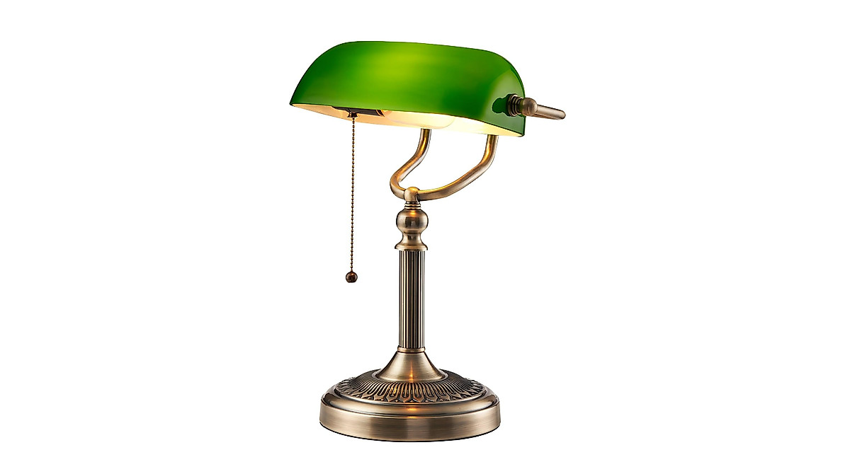 Newrays Green Glass Bankers Desk Lamp — Vintage Style with Dimmable LED