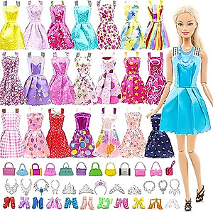 32 Pcs Doll Clothes Outfit for Doll, 11.5 Inch Doll Accessories Collection with 16 Dresses+6 Jewelry Accessories+10 Shoes(Random Style), for Doll Loving Girls Birthday