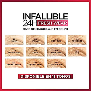L'Oreal Paris Makeup Infallible Fresh Wear Foundation in a Powder, Up to 24H Wear, Waterproof, Ivory, 0.31 oz.