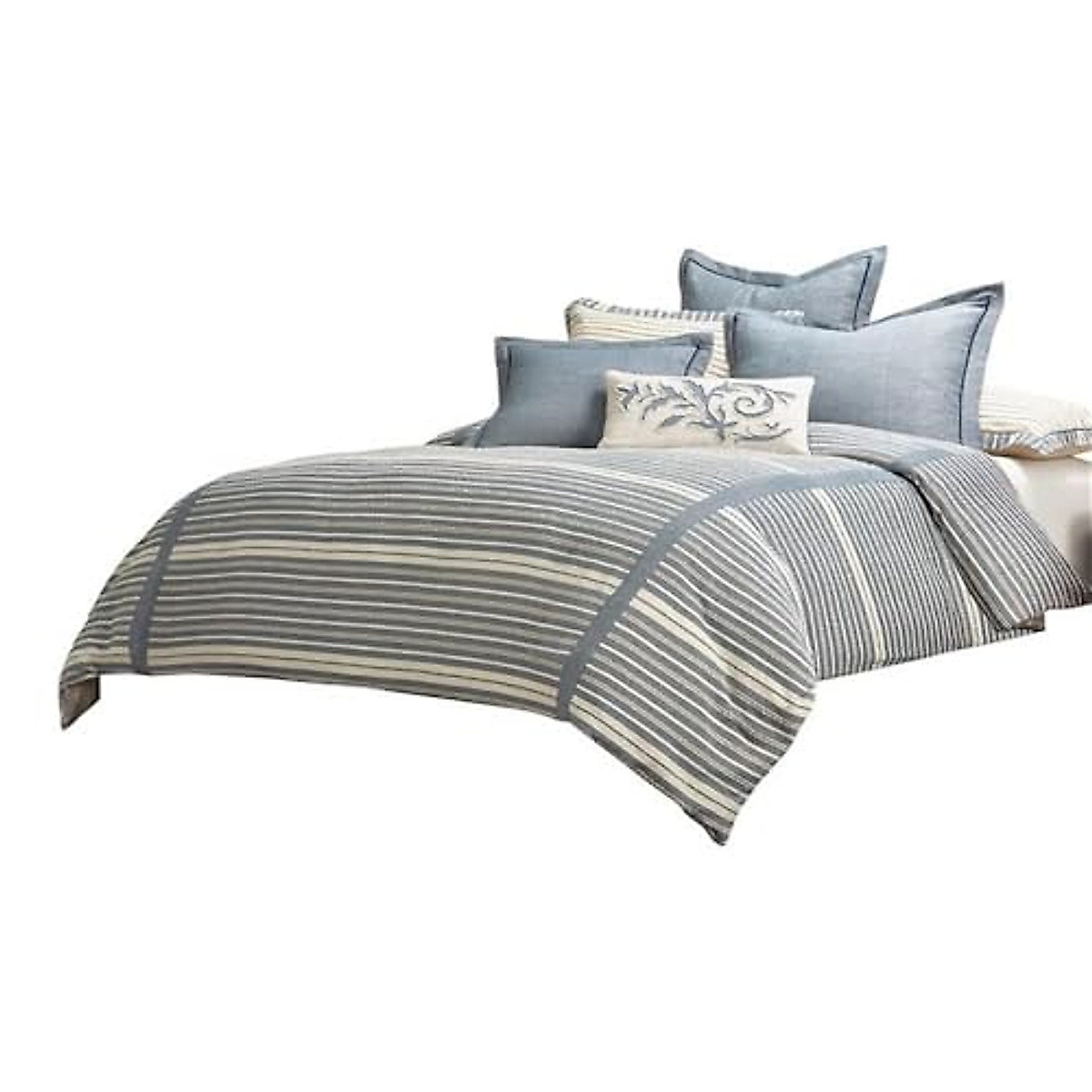 Michael Amini Mills 8-Piece Oversized Cotton King Duvet Set in Denim Blue