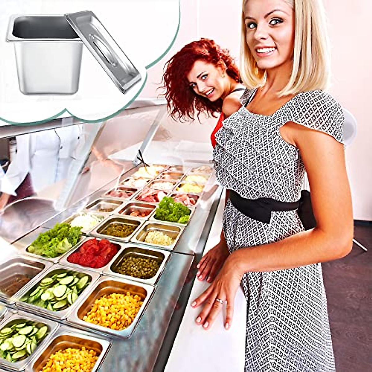 8 Pack Stainless Steam Hotel Pan 6 Deep Steam Table Pan with Lid 0.8 mm Thick Stainless Steel Steam Pan Restaurant Anti Clogging Steamer for Party, Restaurant, Hotel (1/6 Size)