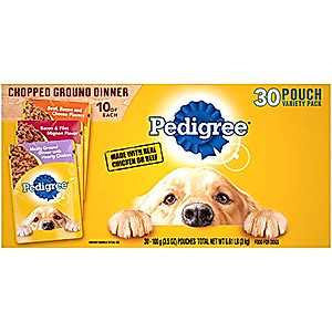 PEDIGREE CHOPPED GROUND DINNER Adult Soft Wet Dog Food 30-Count Variety Pack, 3.5 Ounce (Pack of 30)