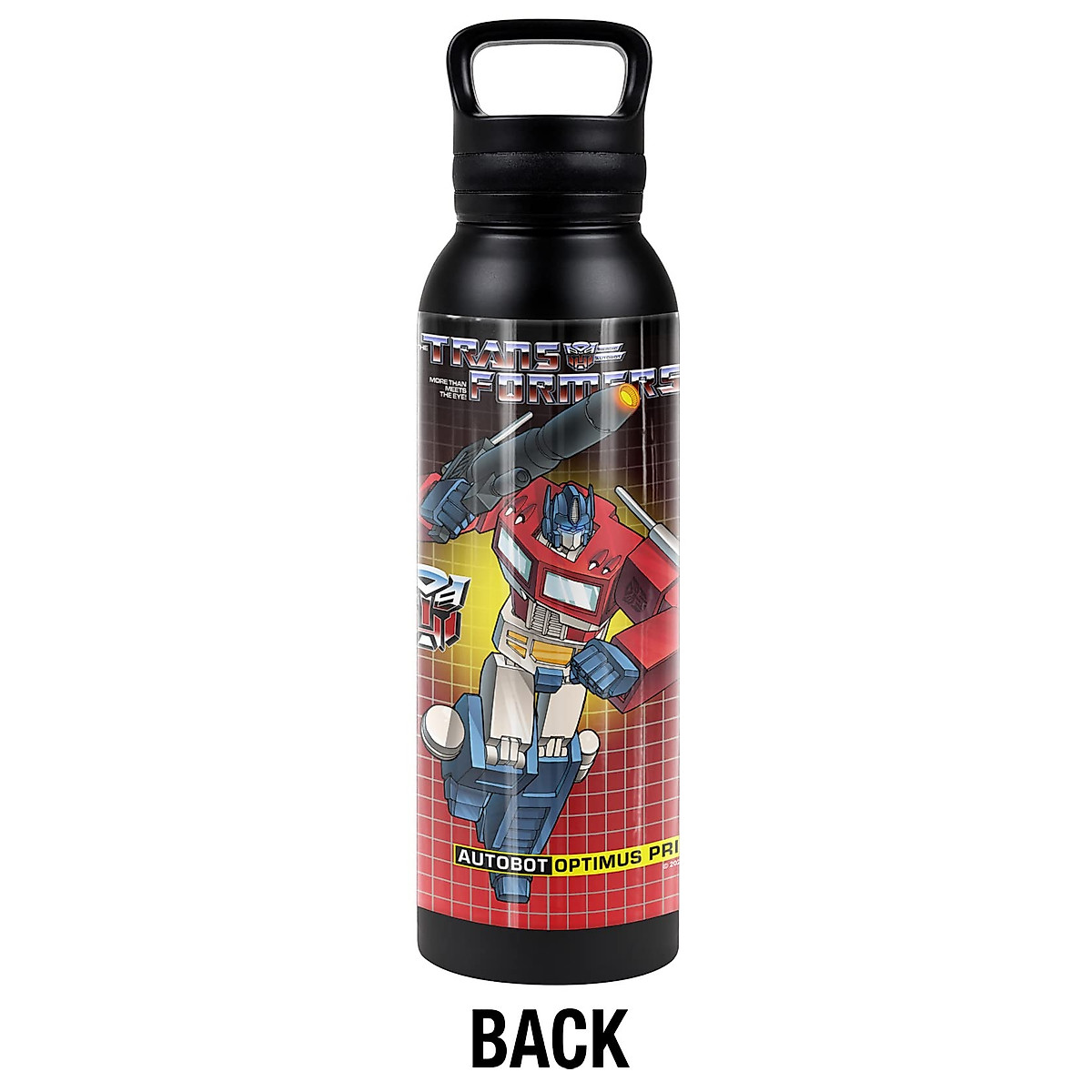 Transformers OFFICIAL Optimus Prime Black 24 oz Insulated Canteen Water Bottle, Leak Resistant, Vacuum Insulated Stainless Steel with Loop Cap