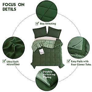 HIG 3pc Green Twin/Twin XL Comforter Set - All Season Reversible Down Alternative Comforter with Sham - Quilted Duvet Insert with Corner Tabs - Box Stitched Blanket - Breathable, Soft, Fluffy