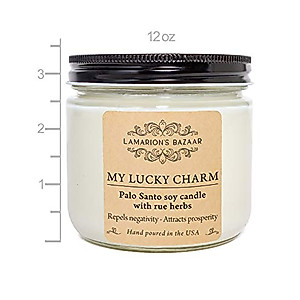 My Lucky Charm - Cleansing Palo Santo with Rue (Ruda) Herbs - Large Candle for Healing, Good Luck and Protection - 12 oz. Soy Candle in a Kraft Box