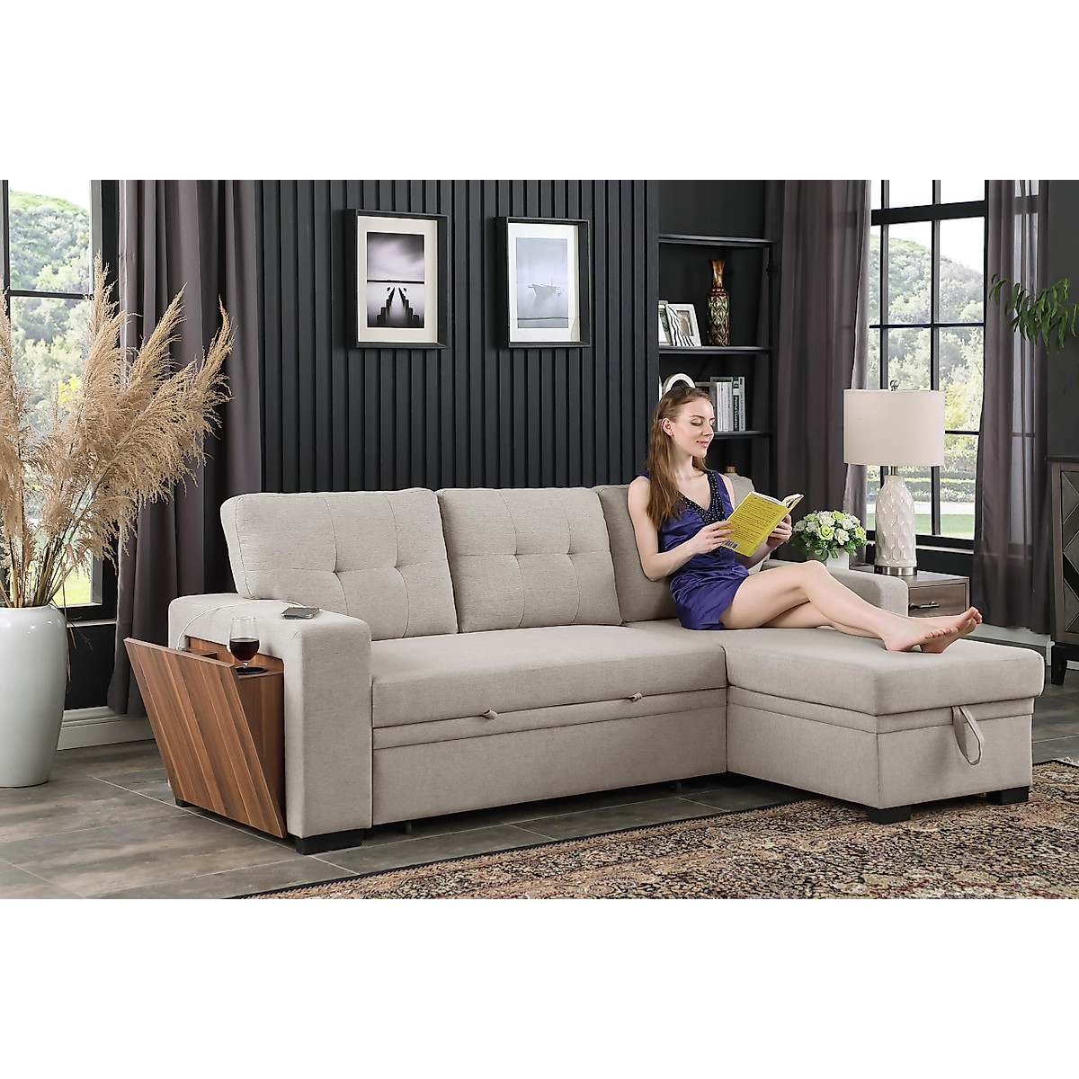 Devion Furniture Alexis Sofabed, 92" W x 53" D x 35H, Light Gray
