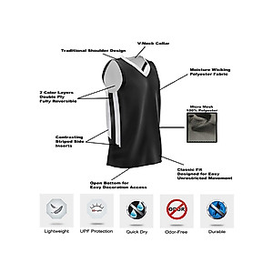 Youth Boys Reversible Mesh Performance Athletic Basketball Jerseys Blank Team Uniforms for Sports Scrimmage (1 Piece) (Blk/Wht, Youth XX-Large)