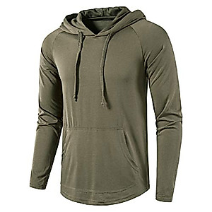 SIR7 Men's Gym Workout Active Long Sleeve Pullover Lightweight Hoodie Casual Hooded Sweatshirts(Army Green Large)