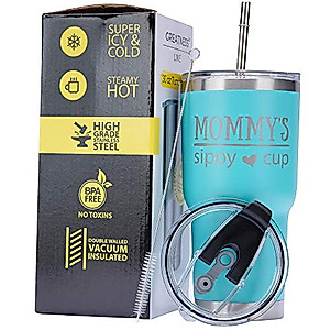 Greatness Line Mommy's Sippy Cup 30 oz Teal Stainless Steel Tumbler Ideal Gift for Soon to Be Moms Powder Coating Laser Etched