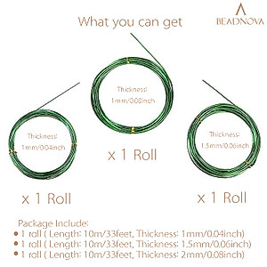 BEADNOVA Bonsai Wire 33 Feet Green Bonsai Training Wire Aluminium Plant Training Wire for Bonsai Plant (Green, 3 Sizes, 30m)