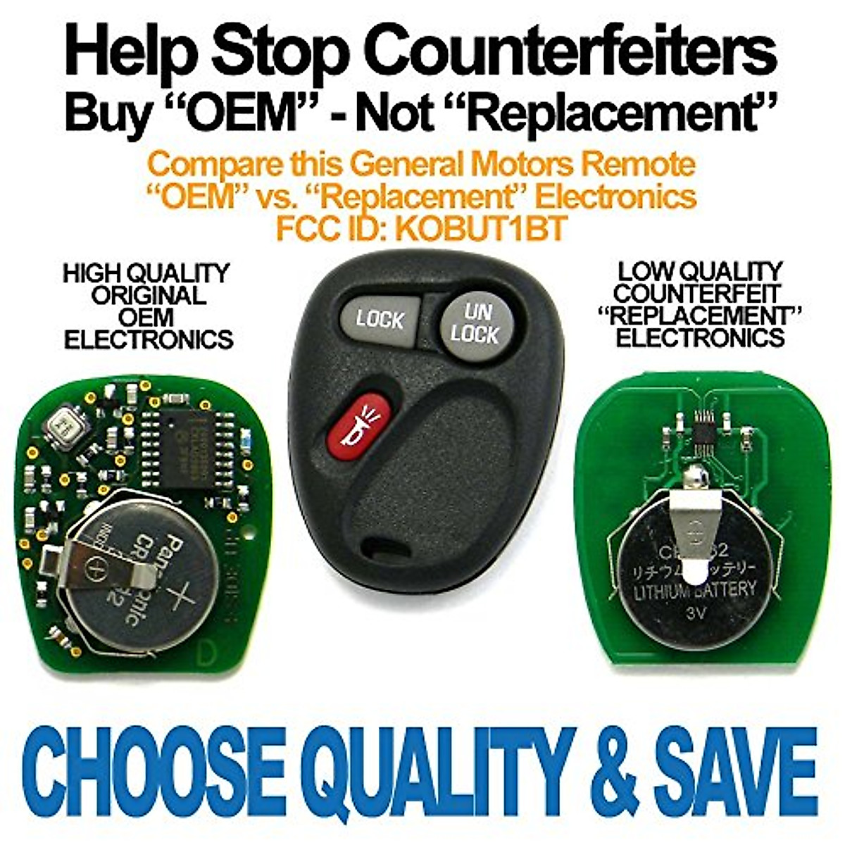 NorthCoast Keyless OEM Electronic 3-Button Key Fob Remote Compatible with Chevrolet GMC (FCC ID: KOBUT1BT, P/N: 15732803)