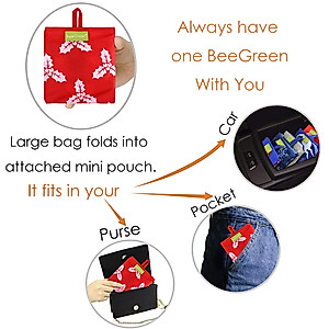 BeeGreen Christmas Red Reusable Grocery Bags 12 Pack with Storage Pouch & Elastic Band Gift Bags Shopping Tote Bags Bulk Ripstop 50LBS Extra Large Foldable Machine Washable