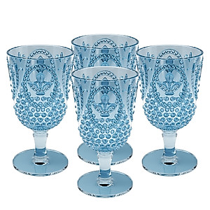 elle decor Acrylic Wine Goblets | Set of 4, 15-Ounce | Unbreakable Acrylic Wine Glasses | Reusable Plastic, Shatterproof Long Stemmed Water Glasses | Bar Drinking Cups (Blue)