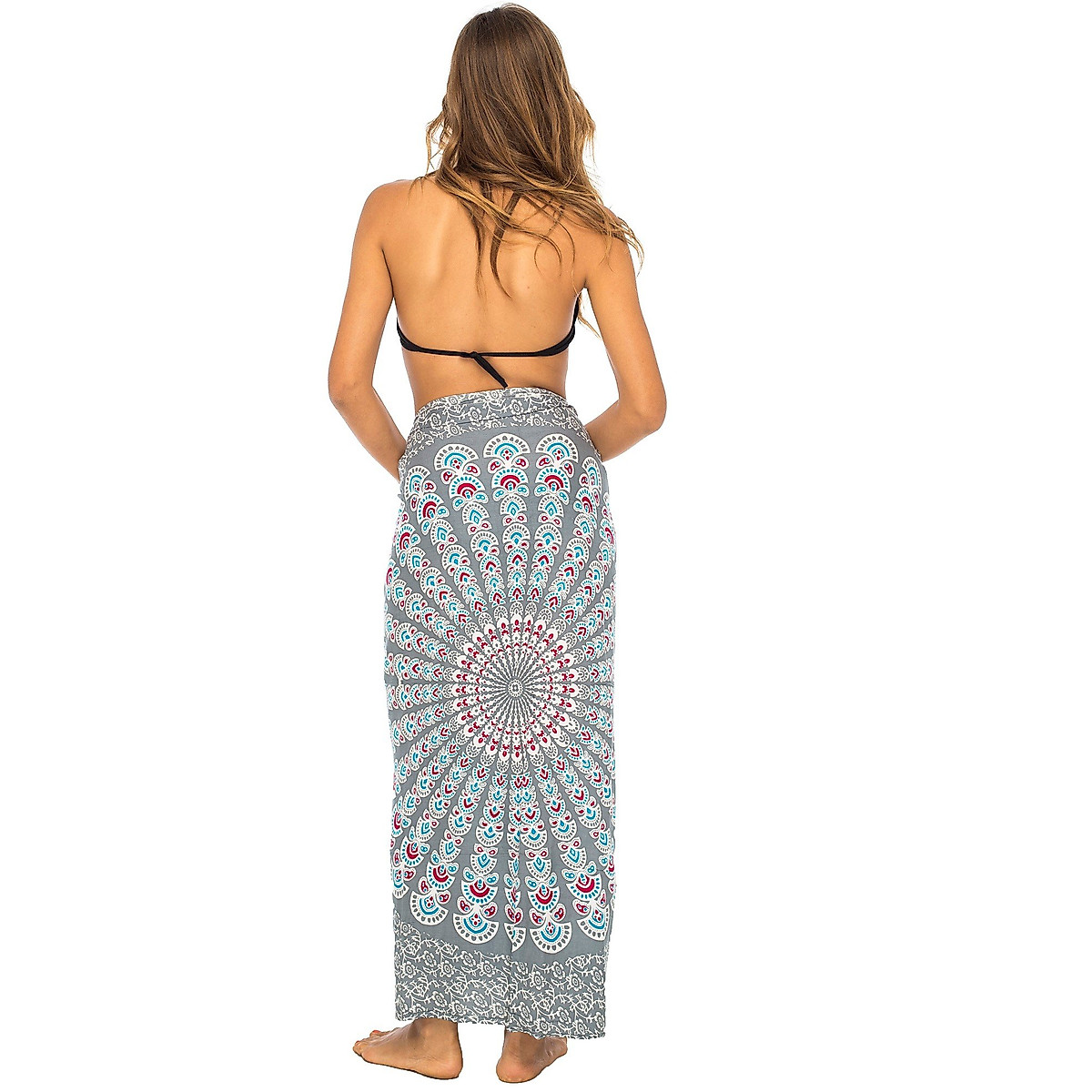 Back From Bali Womens Beach Swimsuit Bikini Cover Up Wrap and Clip Sarong Peacock Gaza Grey