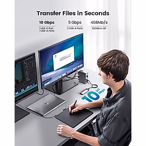 MacBook Pro Docking Station, 14-in-2 Dual USB C Docking Station Dual Monitor for MacBook Pro (Not M1) with Dual 4K HDMI 60Hz, 10Gbps, RJ45, Audio, SD/TF Slots, 87W PD