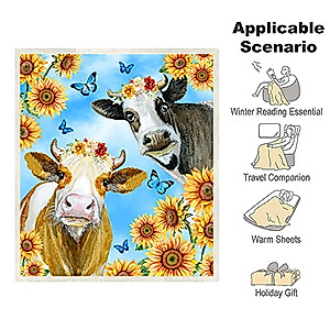 Onecmore Funny Cow Blanket for Kids Girl Cow Print Blanket for Women Cow Gifts for Cow Lovers Farm Animal Sunflower butterfly Soft Cozy Birthday Gifts for Couch Bed Chair Sofa Livingroom Decor 50"x60"