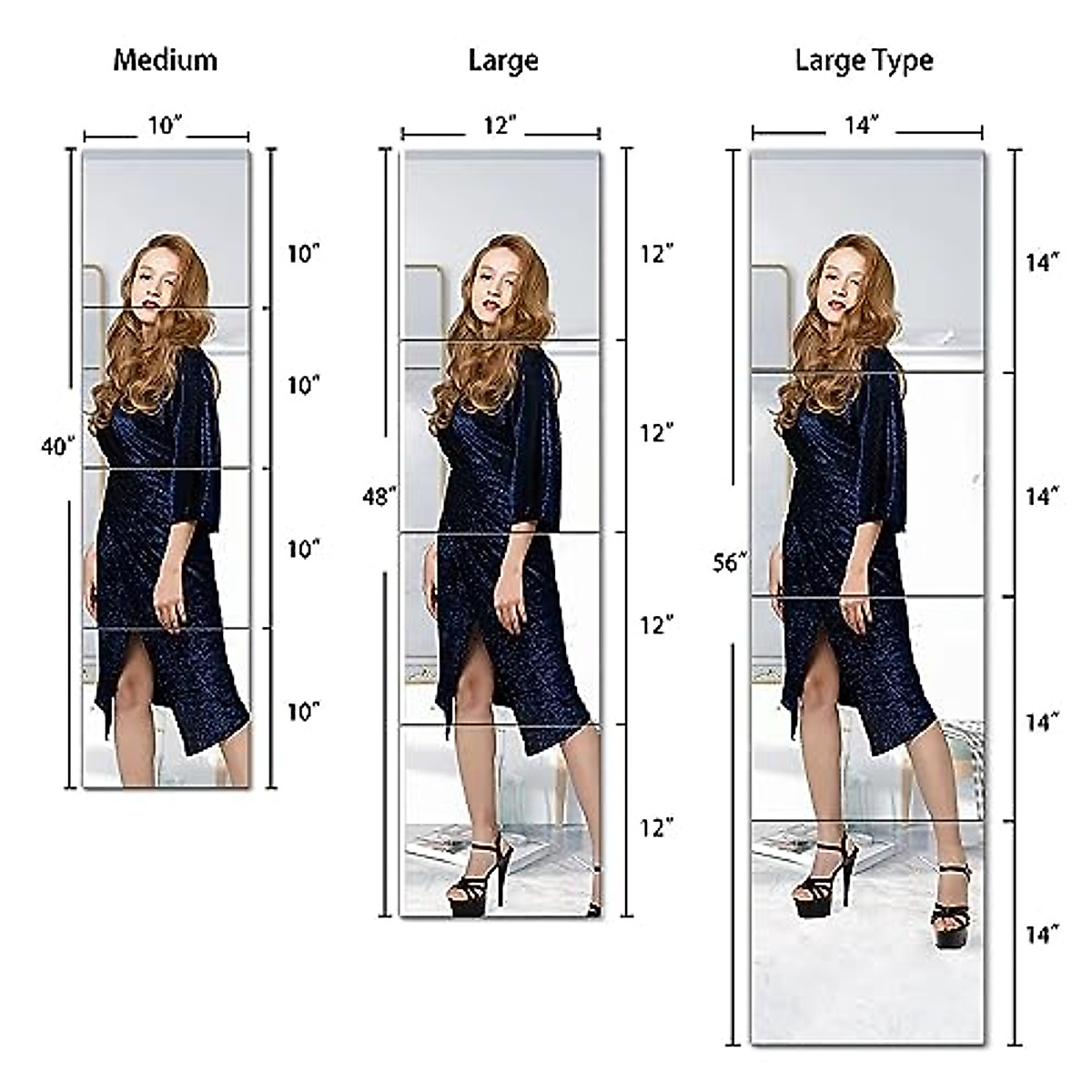 Unbreakable Full Length Mirror Wall Mounted Cheap,Extra Thick 0.14",48"x12" 4Pcs 12"x12",Made of Shatterproof Plexiglass Acrylic,Long Mirrors for Bedroom,Workout Mirrors for Home Gym Wall