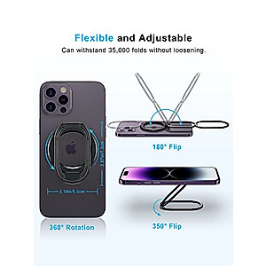 【2023 Upgraded】 Mag Safe Phone Ring Holder, SUPERONE Adjustable Magnetic Kickstand & Removable Phone Grip Compatible with Wireless Charging Only for iPhone 15 & 14 & 13 & 12 Series - Black