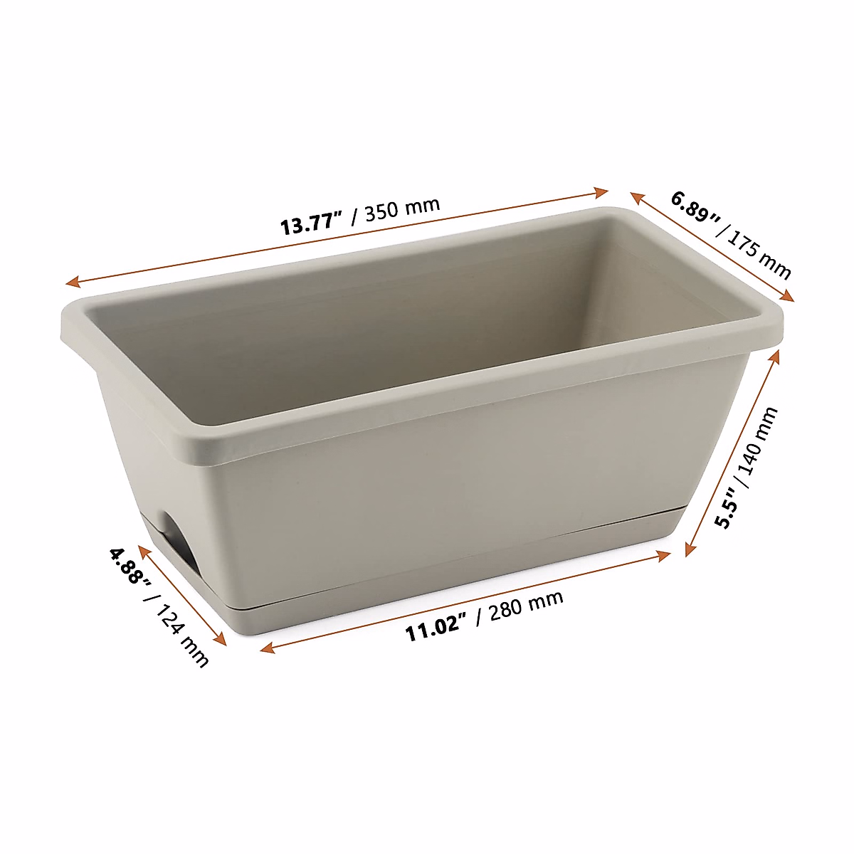 LEXININ 6 Pack 14 Inch Plastic Rectangular Window Planter Box, Window Vegetable Planter Box with Trays, Rectangular Flower Pots for Windowsill, Garden, Balcony, Patio, Grey