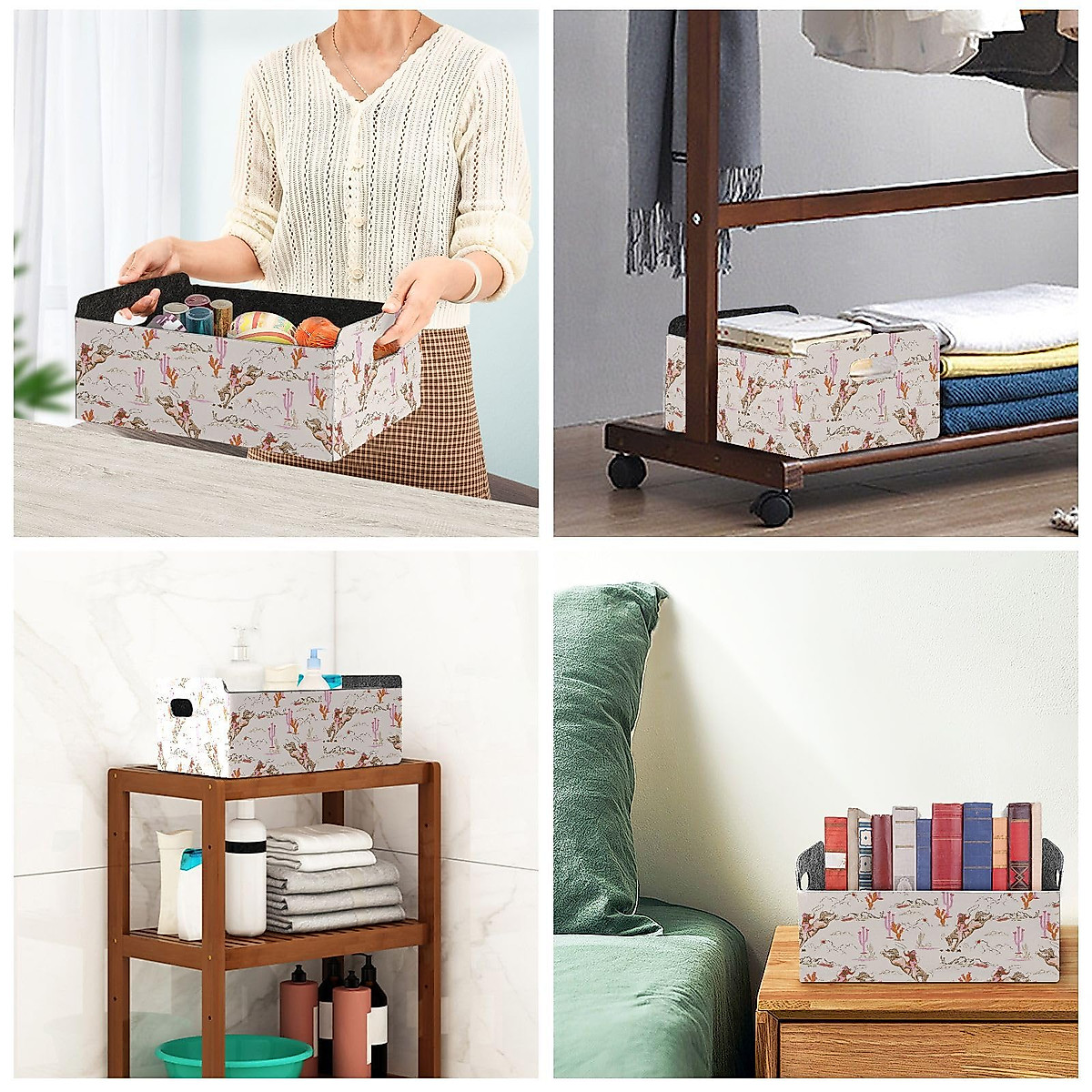 SDMKA Cute Rodeo Cowgirl Storage Basket Collapsible Felt Storage Bins Decorative Home Office Organizer Box for Clothes, Books, Document